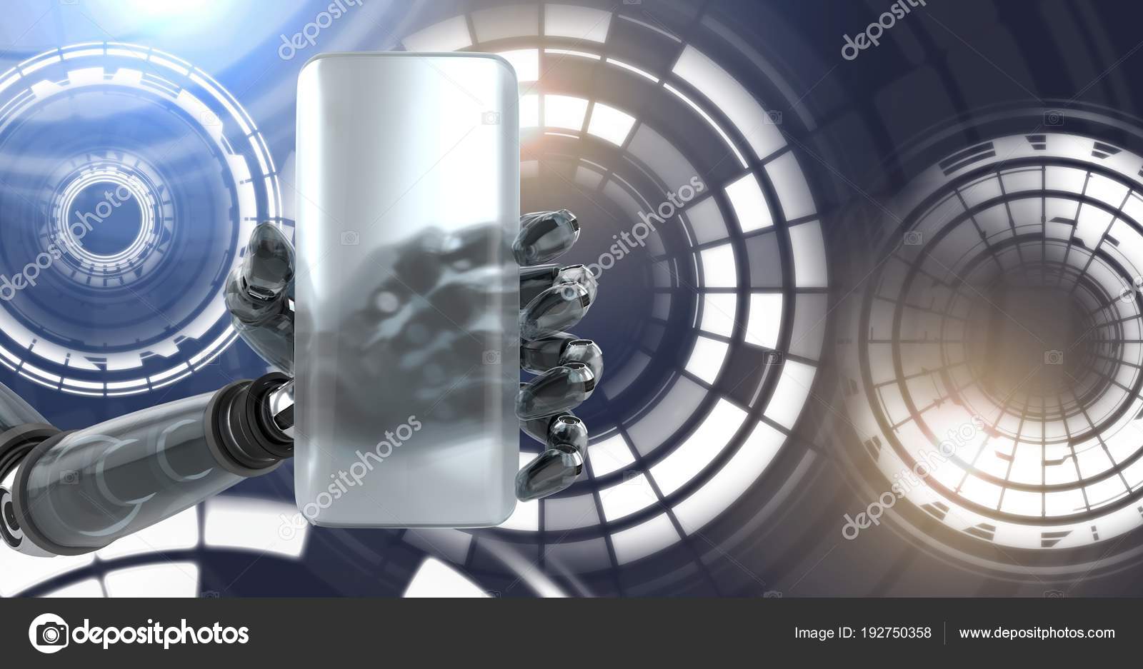 Digital Composite Robotic Android Hand Holding Phone Glowing Circle ...