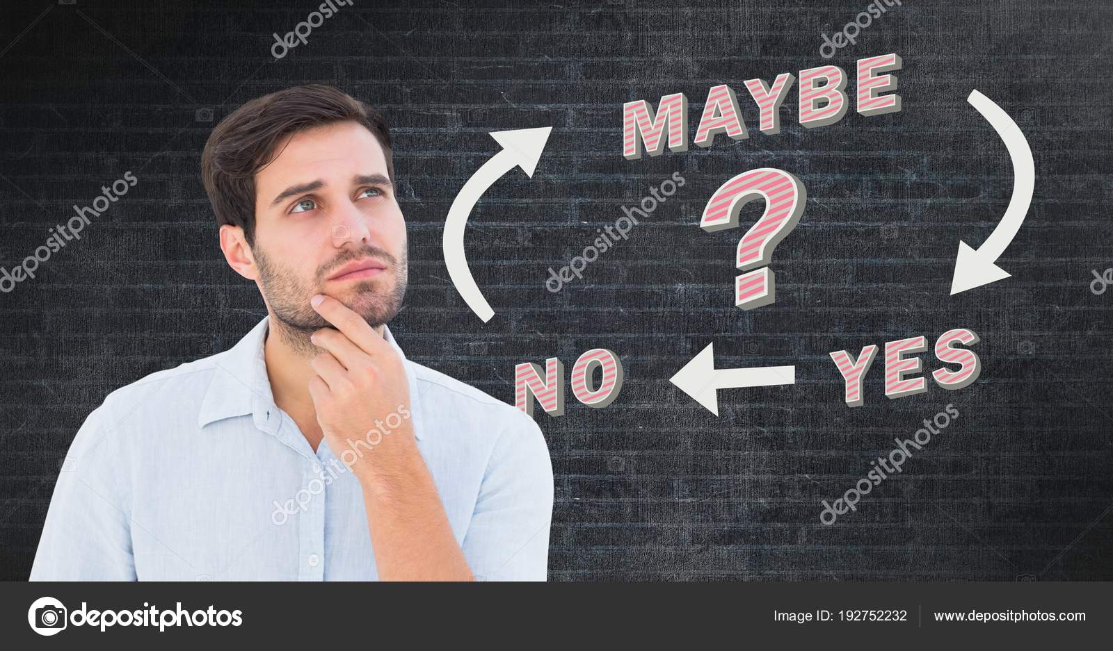 Digital Composite Man Thinking Yes Maybe Text Arrows Graphic Wall ...