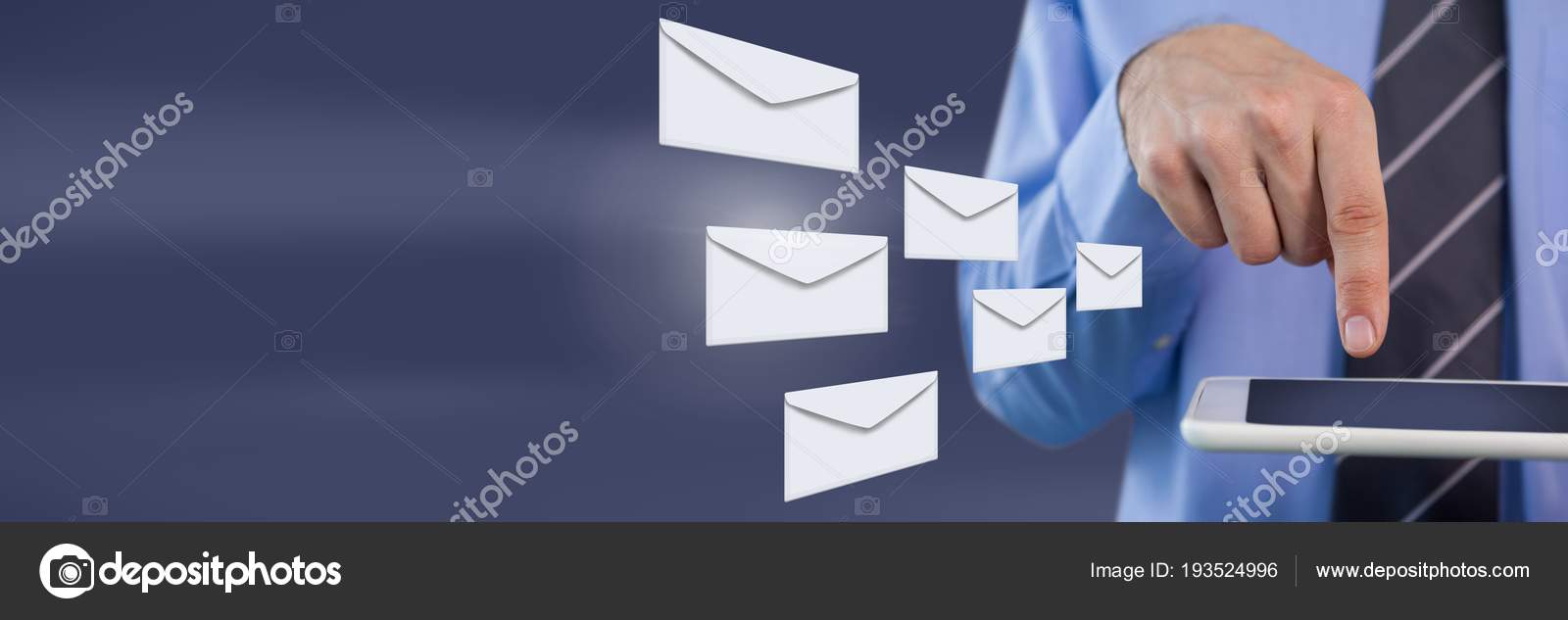 Digital Composite Envelope Letter Messages Man Using Tablet Stock Photo ...