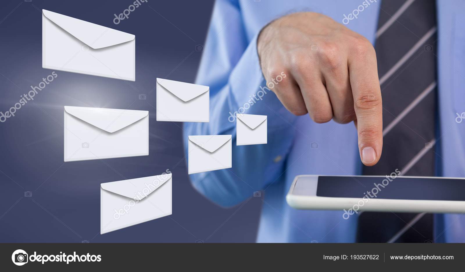 Digital Composite Envelope Letter Messages Man Using Tablet — Stock ...