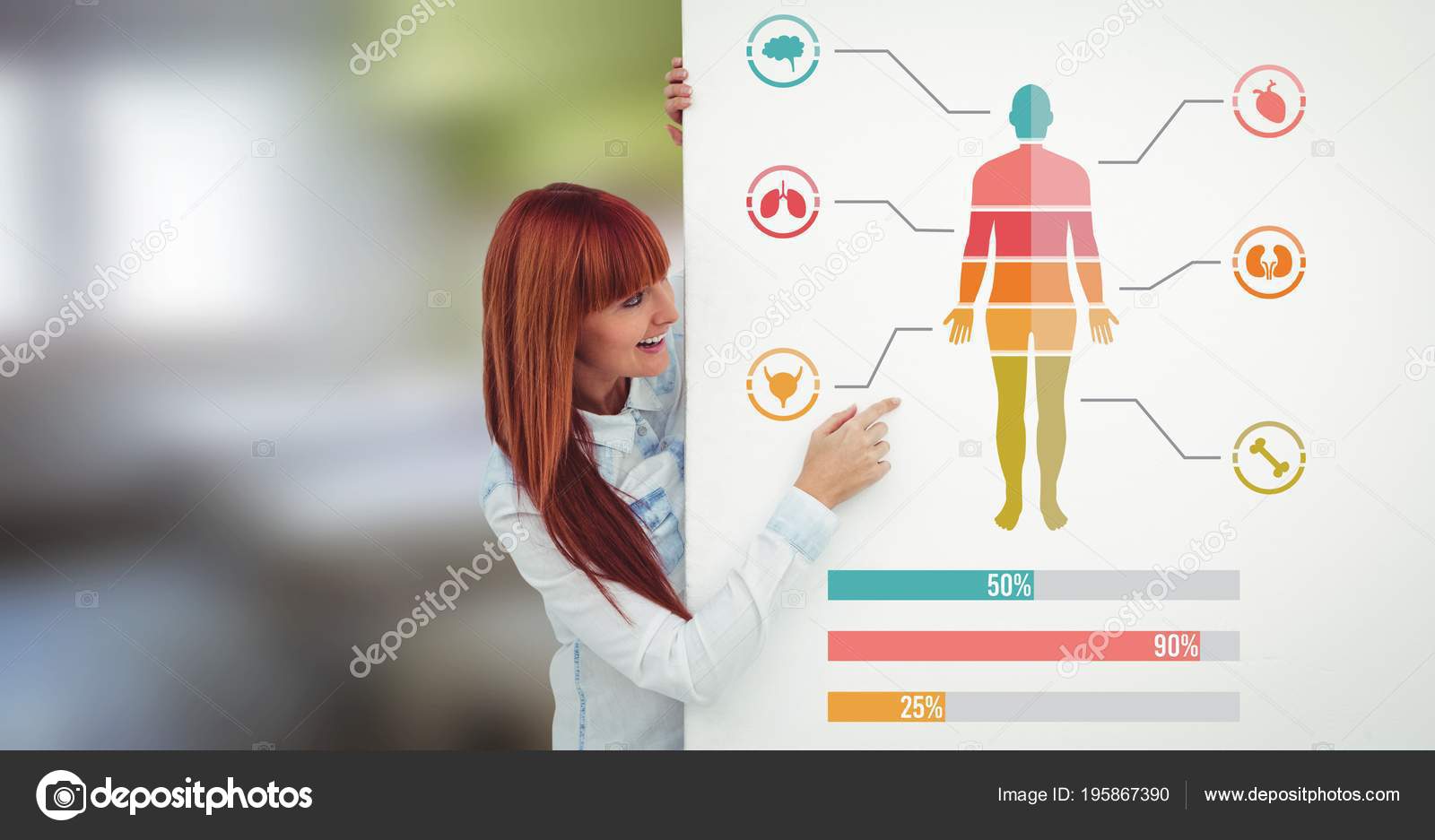 Digital Composite Human Body Chart Statistic Bar Charts Woman Holding ...