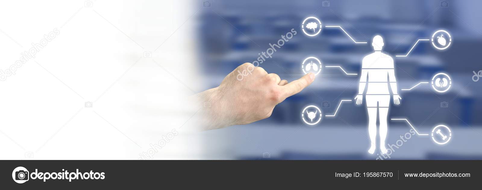 Digital Composite Human Body Chart Hand Touching Blank Transition Stock ...