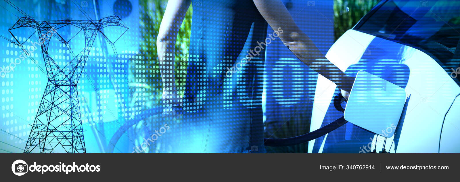 Binary Code Digital Screen Evening Electricity Pylon Silhouette Stock ...