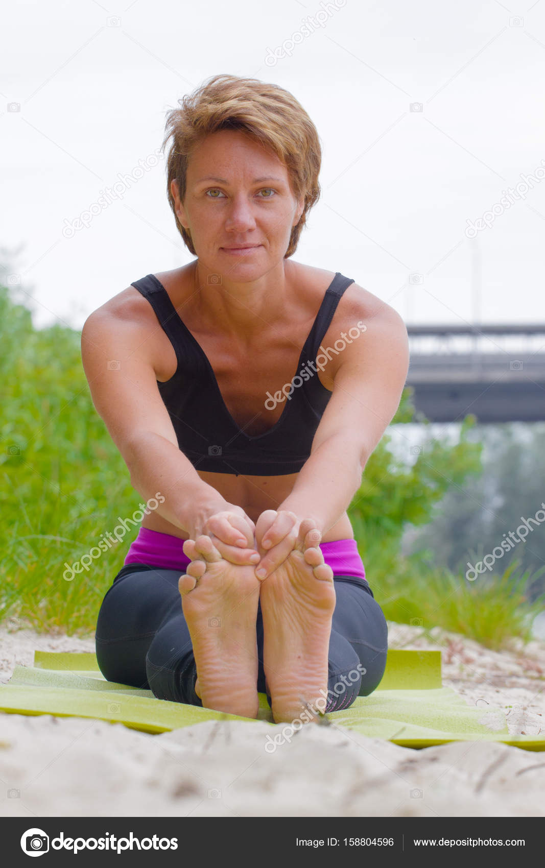 Hatha Yoga Paschimottanasan Yoga Poses Asan Titl To Feet Concept Of Healthy Life