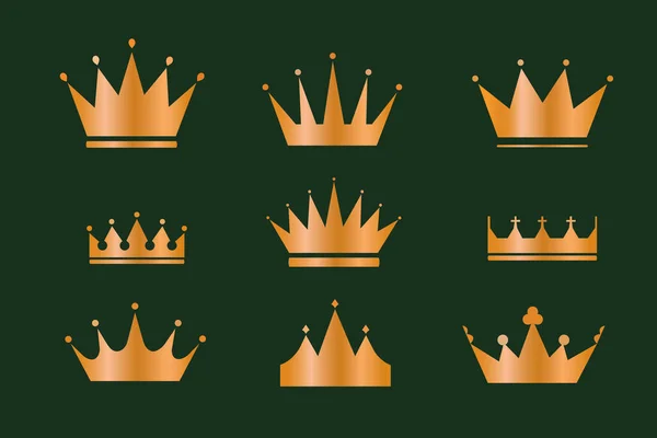 Golden Isolated Crown Black Background Set Vector Flat Graphic Design