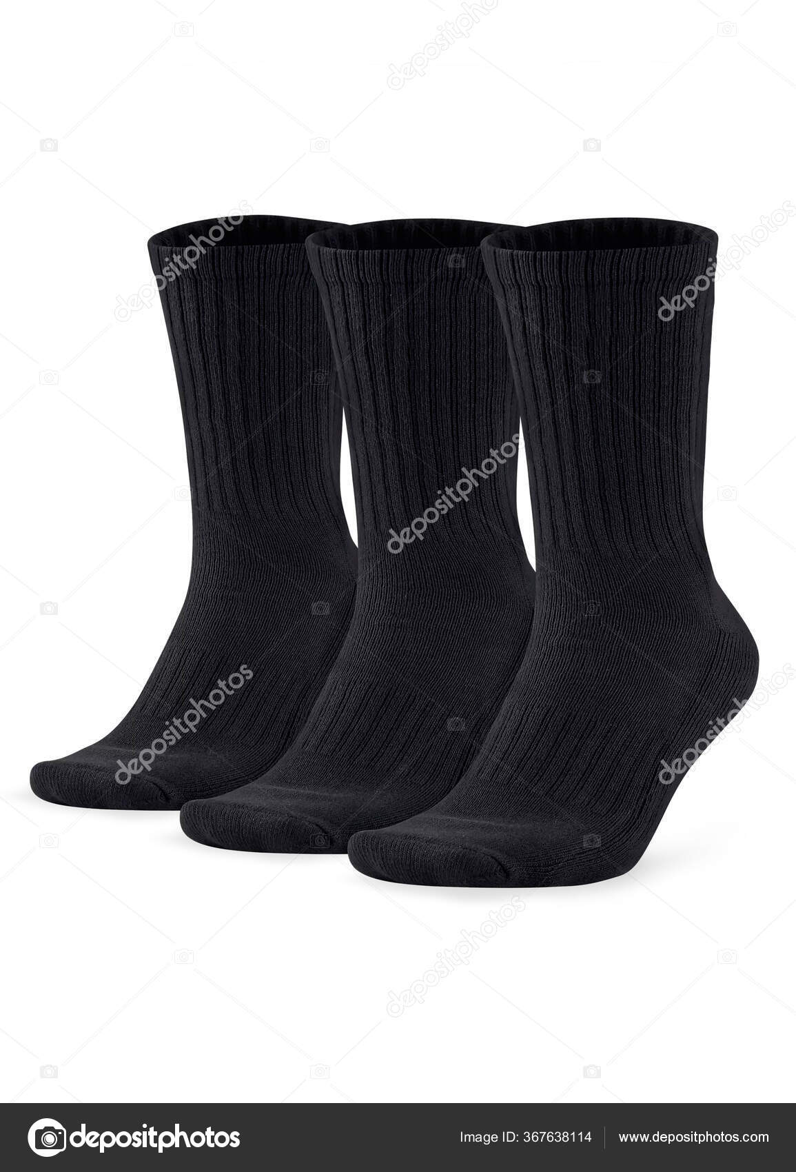 Three Black Socks Isolated White Background Three Pair Socks Set ...