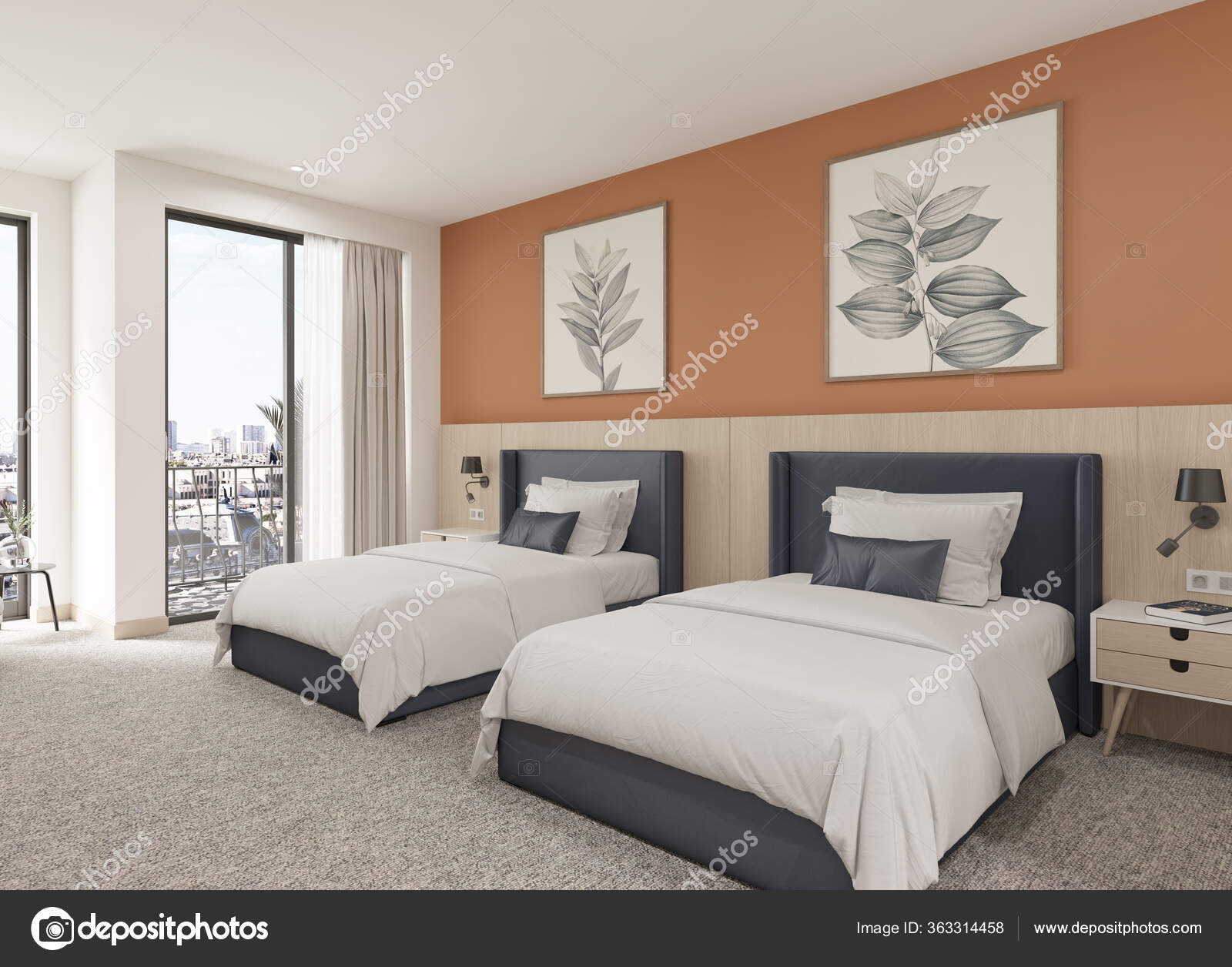 Hotel Room Two Beds Hotel Room Two Single Beds Bright — Stock Photo ...