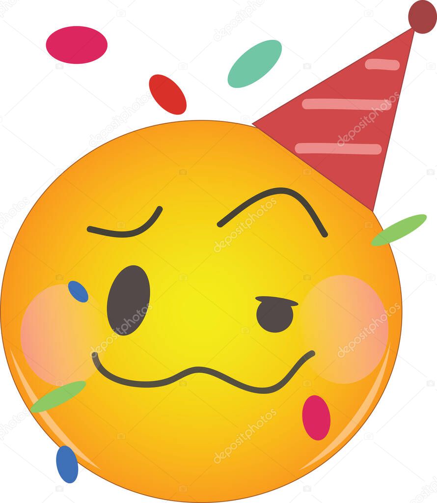 Fiesta Emoji Celebrando El Cumpleaños Con Un Sombrero Rojo Y Confeti