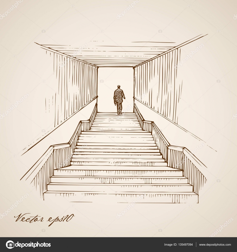 Drawing Of Man Walking Up Stairs