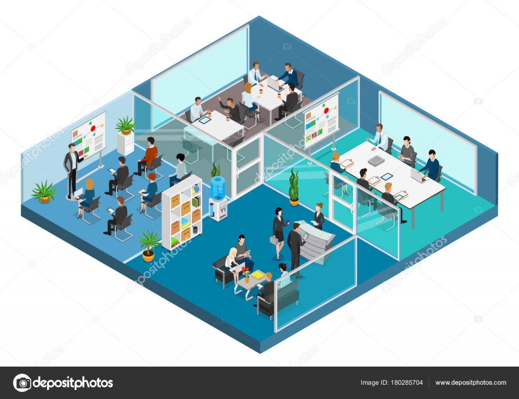 Flat isometric office interior Stock Vector Image by ©Sentavio #180285704