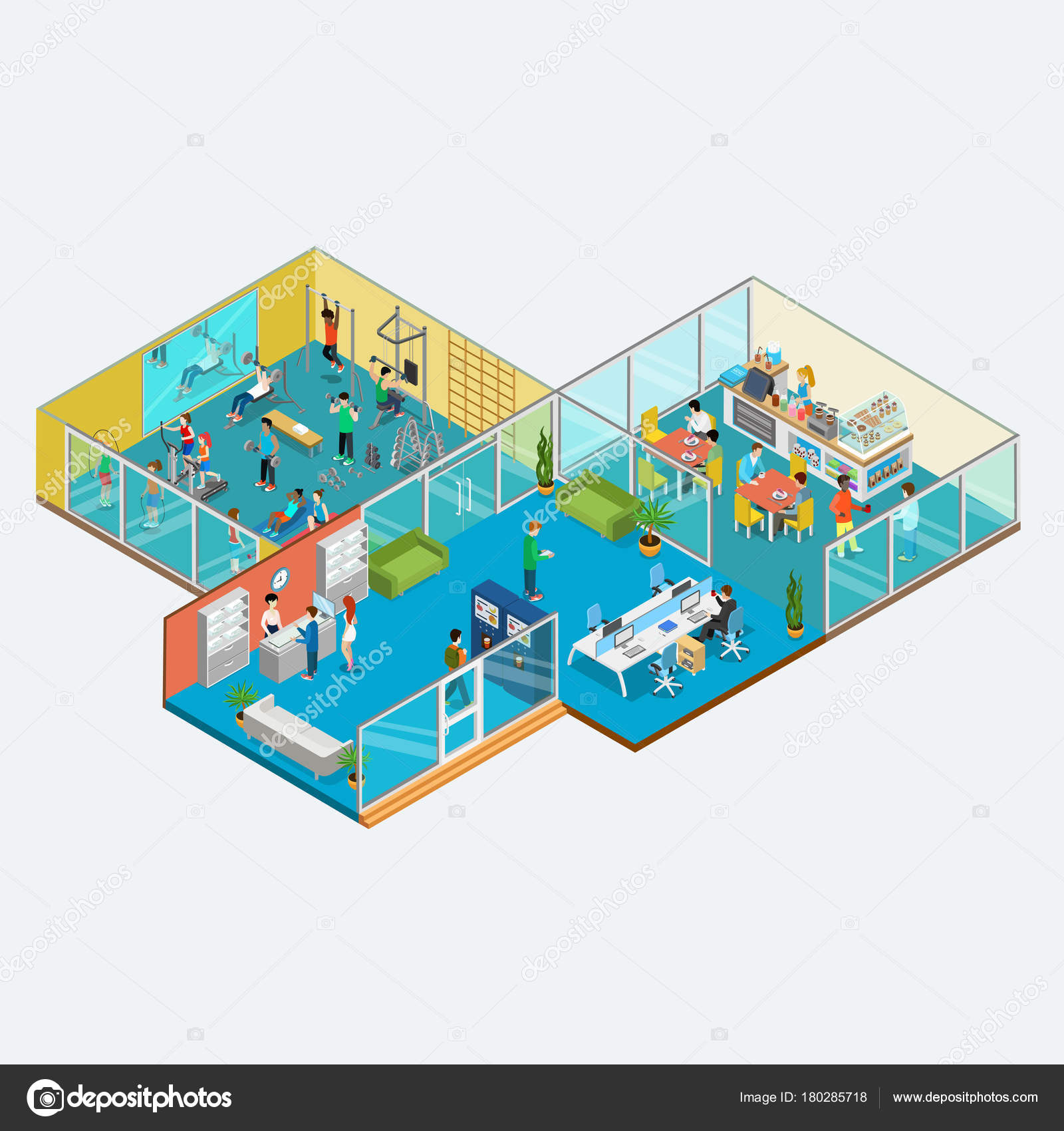 Isometric fitness center sport club — Stock Vector © Sentavio #180285718