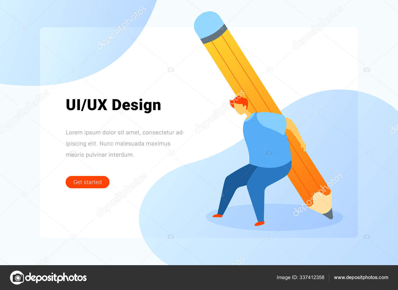 Ui UX Designer Holding Pencil Flat vector illustration. Landing Stock ...
