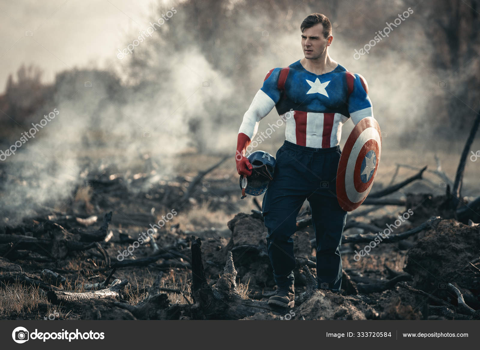 Man Dressed Captain America Captain America Cosplay Costume — Stock ...