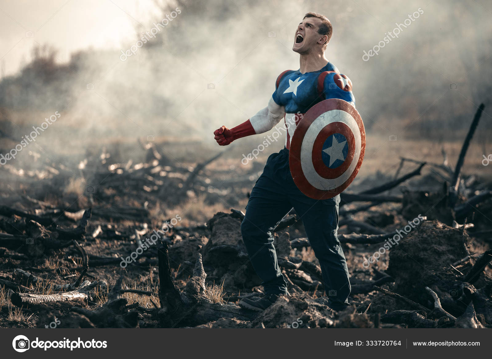 Man Dressed Captain America Captain America Cosplay Costume — Stock ...