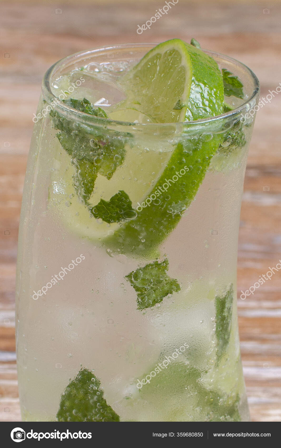 Italian Flavored Lemon Soda Peppermint Leaves Lots Ice Wooden ...