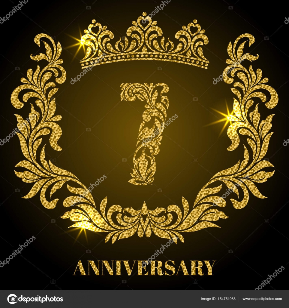 Anniversary of 7 years. Digits, frame and crown made in swirls and ...