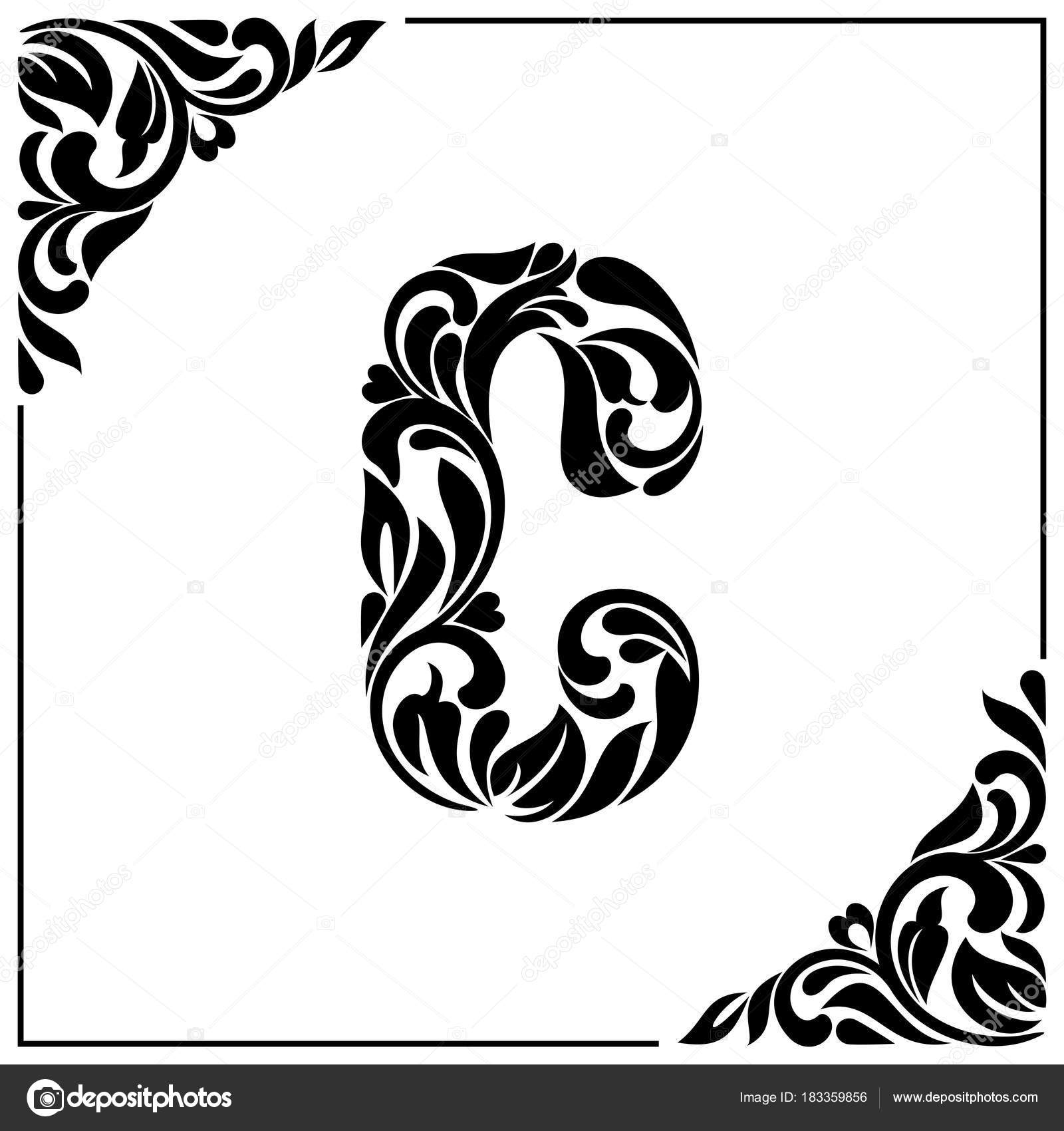 The letter C. Decorative Font with swirls and floral elements. Vintage ...