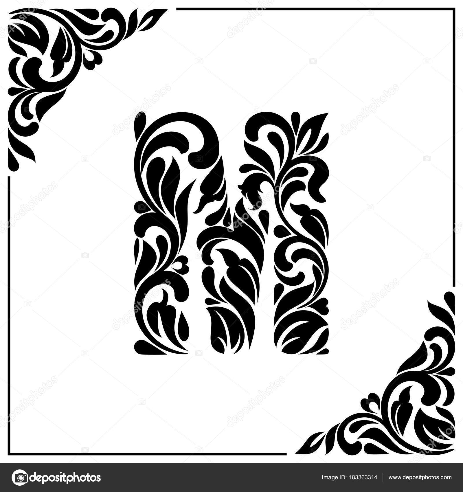 The letter M. Decorative Font with swirls and floral elements. Vintage ...