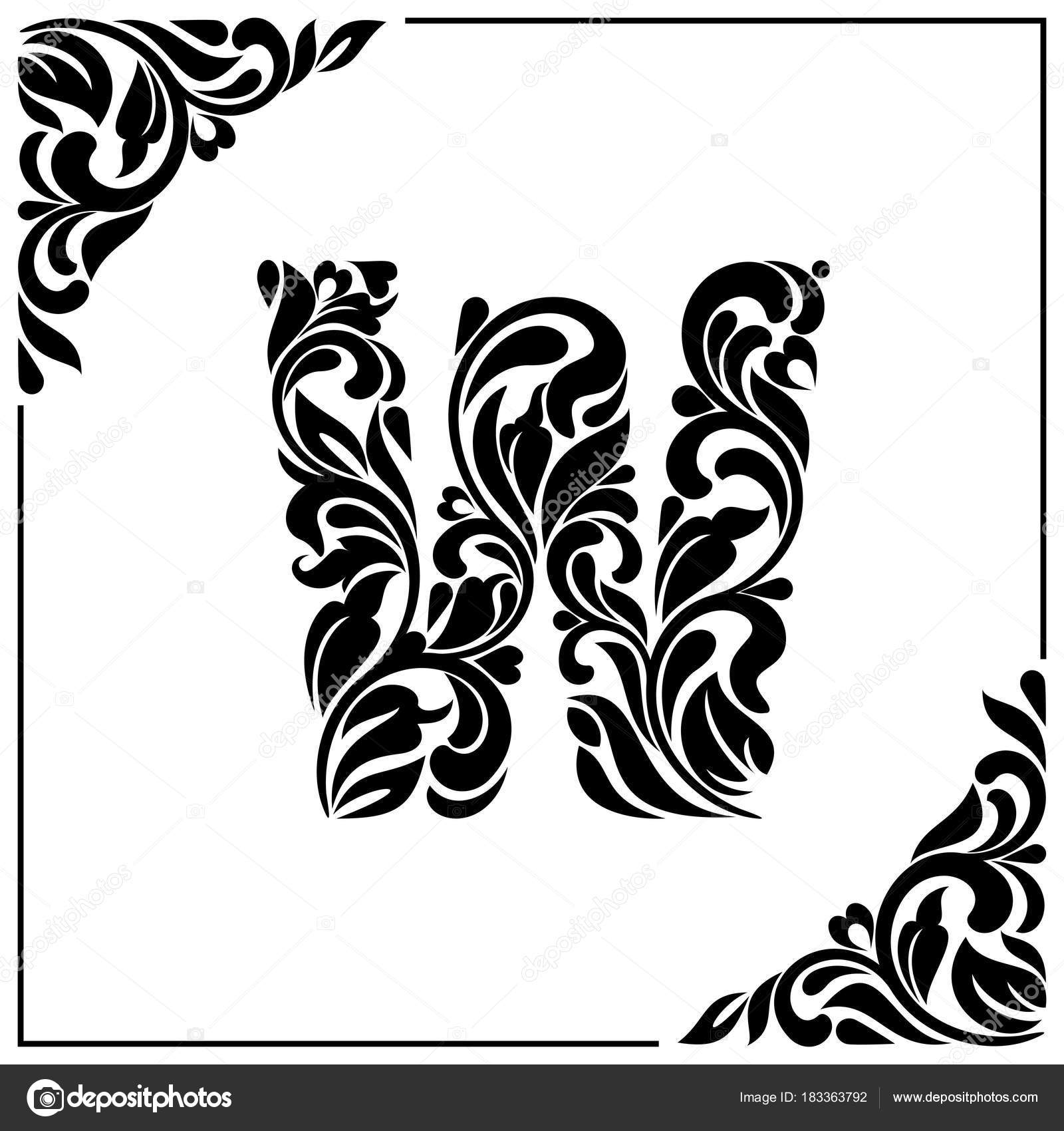 The letter W. Decorative Font with swirls and floral elements. Vintage ...