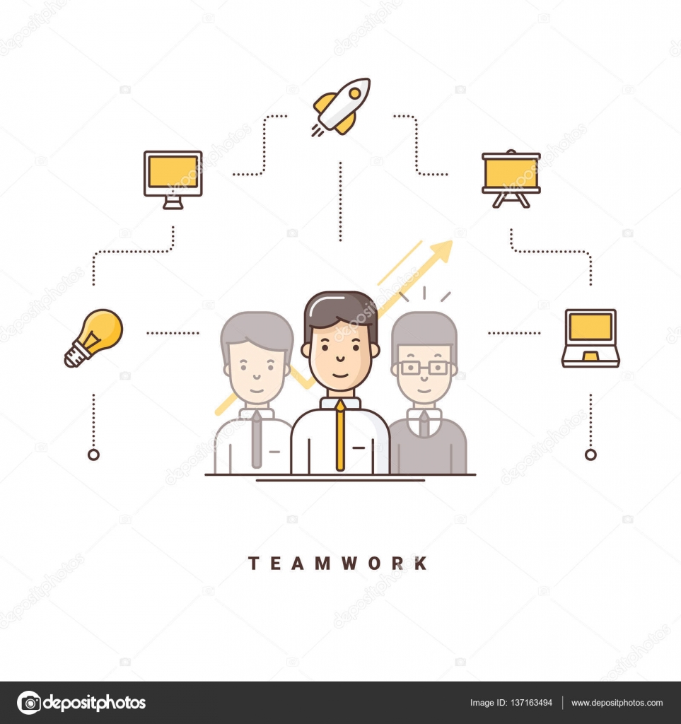Teamwork. Three cartoon characters standing. Vector illustration with ...