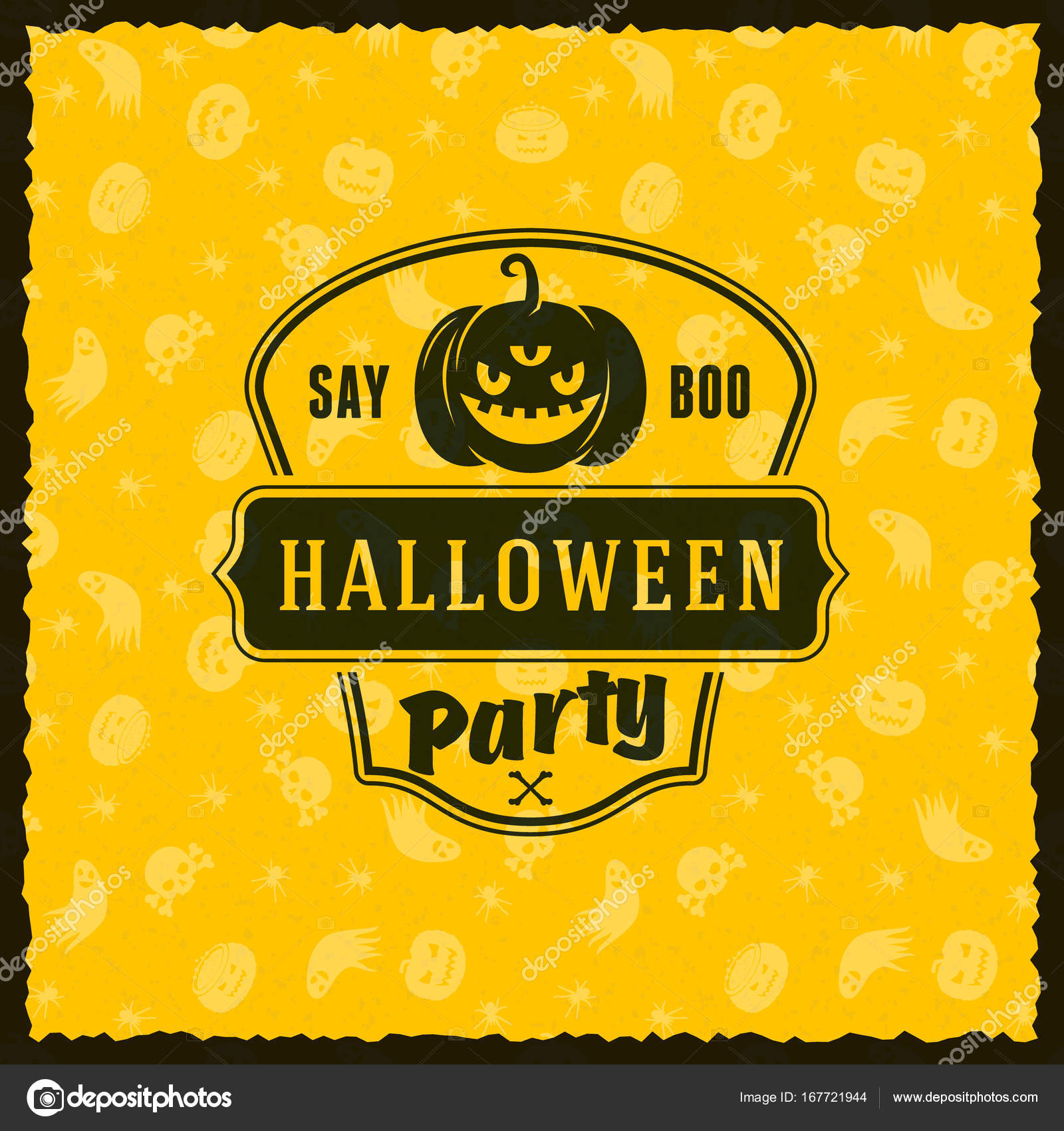 Happy Halloween Badge, sticker, label with seamless yellow background ...