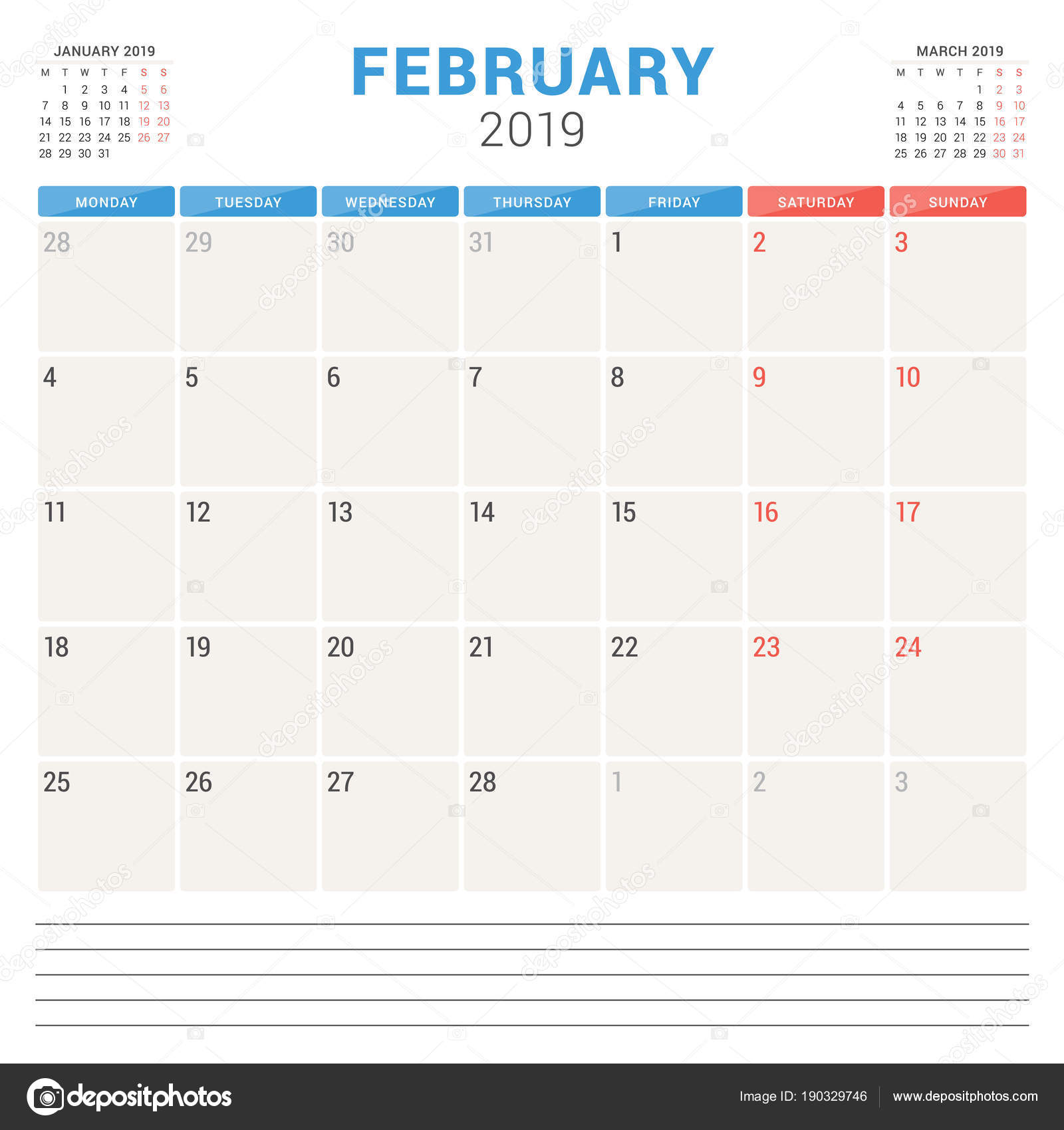 Planner kalendarz dla lutego 2019. Tydzień rozpoczyna się w ... Planner kalendarz dla lutego 2019. Tydzień rozpoczyna się w ...