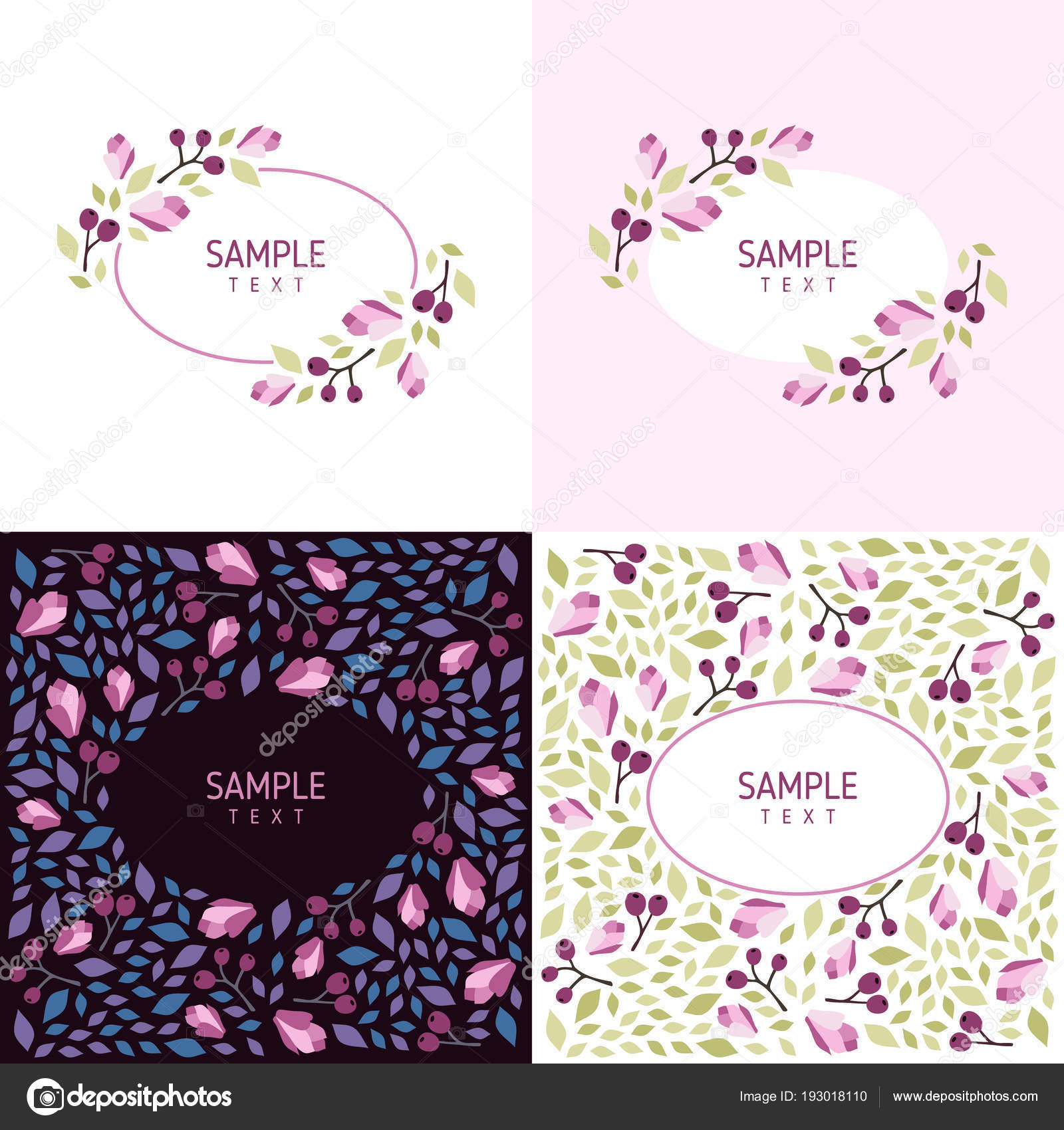 Set of cards with floral frames. Wedding ornament concept. Vector ...