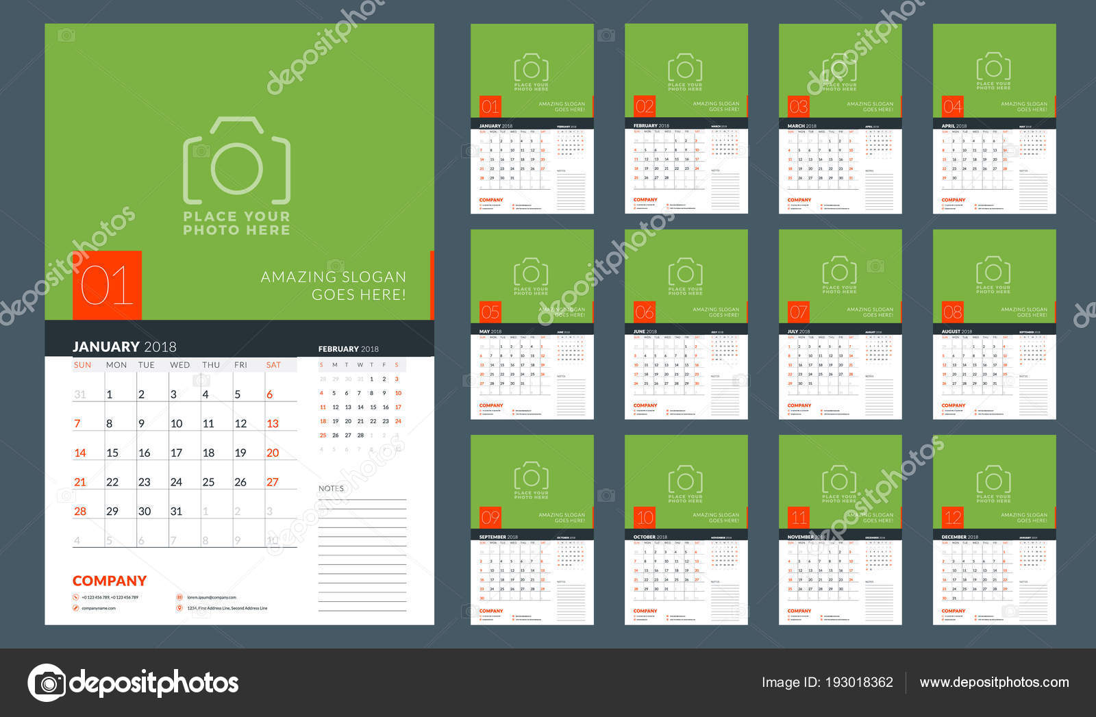 Image vectorielle Calendrier planificateur pour 2018 année. La semaine ...
