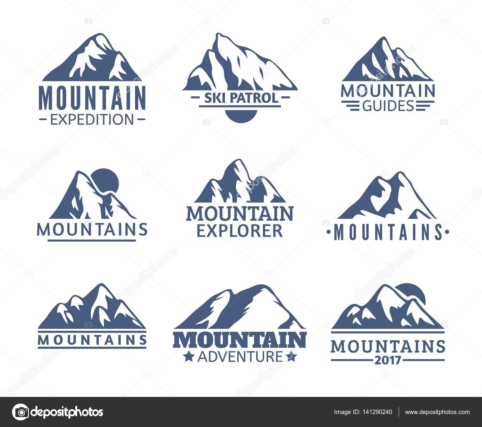 Hand drawn Mountains Logo set. Ski Resort vector icons, mountain ...