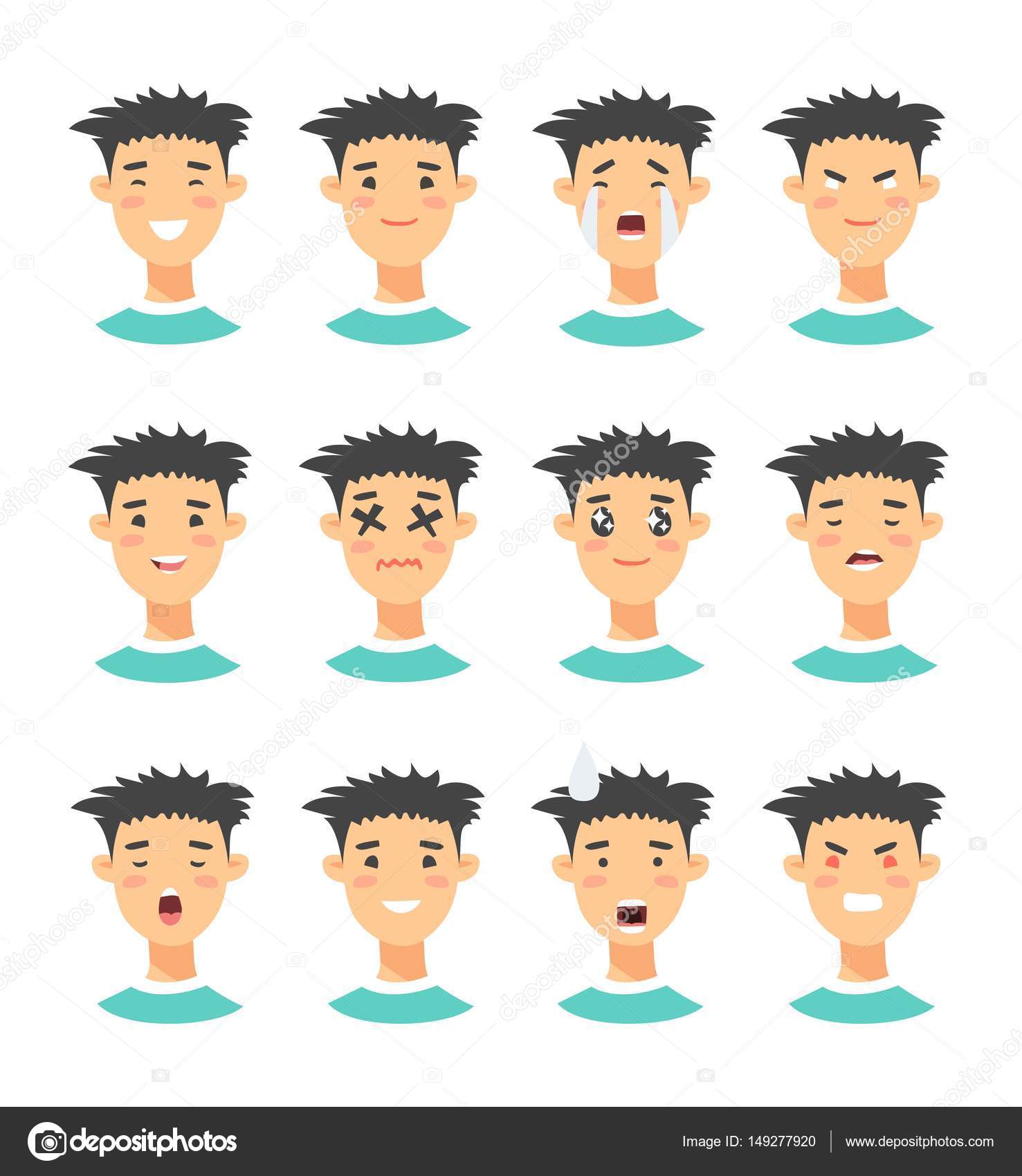 Set of male emoji characters. Cartoon style emotion icons. Isolated ...