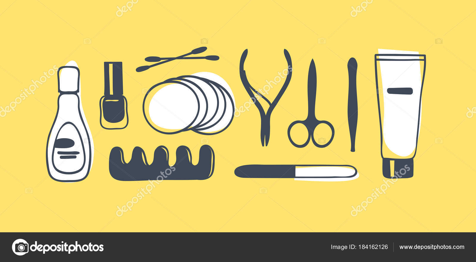 Hand drawn illustration nail tools . Creative ink art work. Actual ...