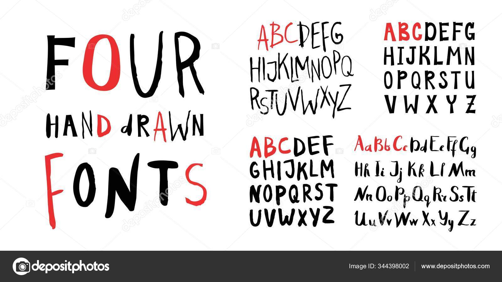 Four Female Lettering Alphabets Hand Made Ink Fonts Hand Drawn Stock ...