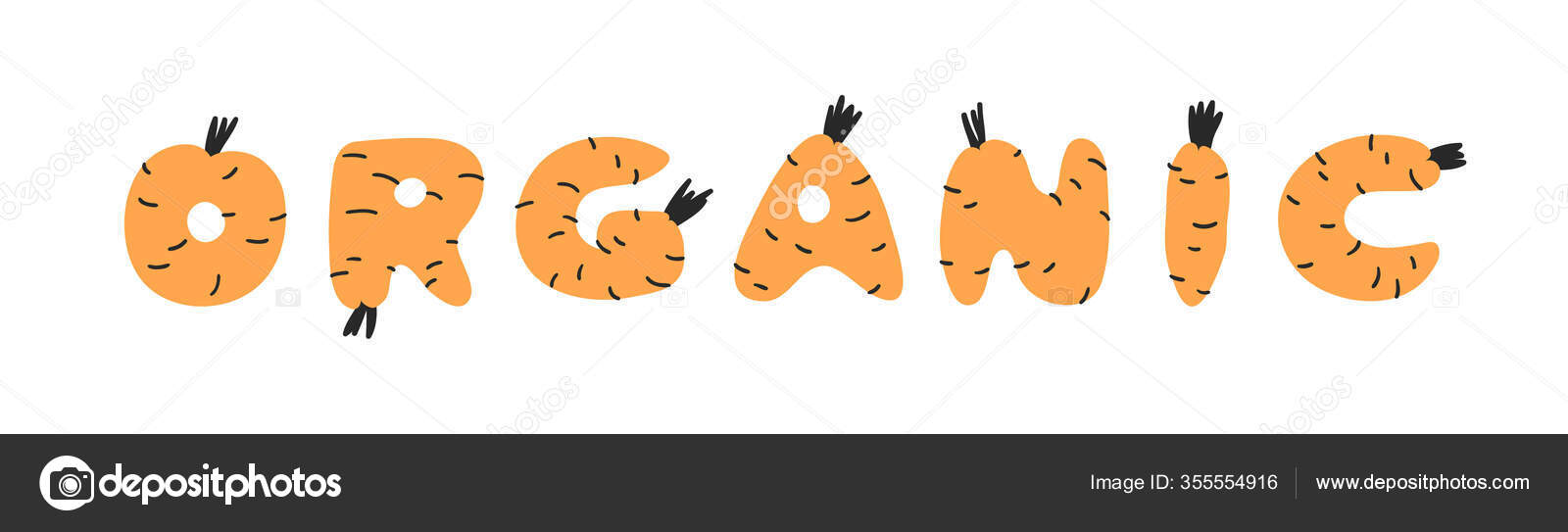 Hand Drawn Carrot Abc Word Organic Cartoon Vector Illustration Veggies ...