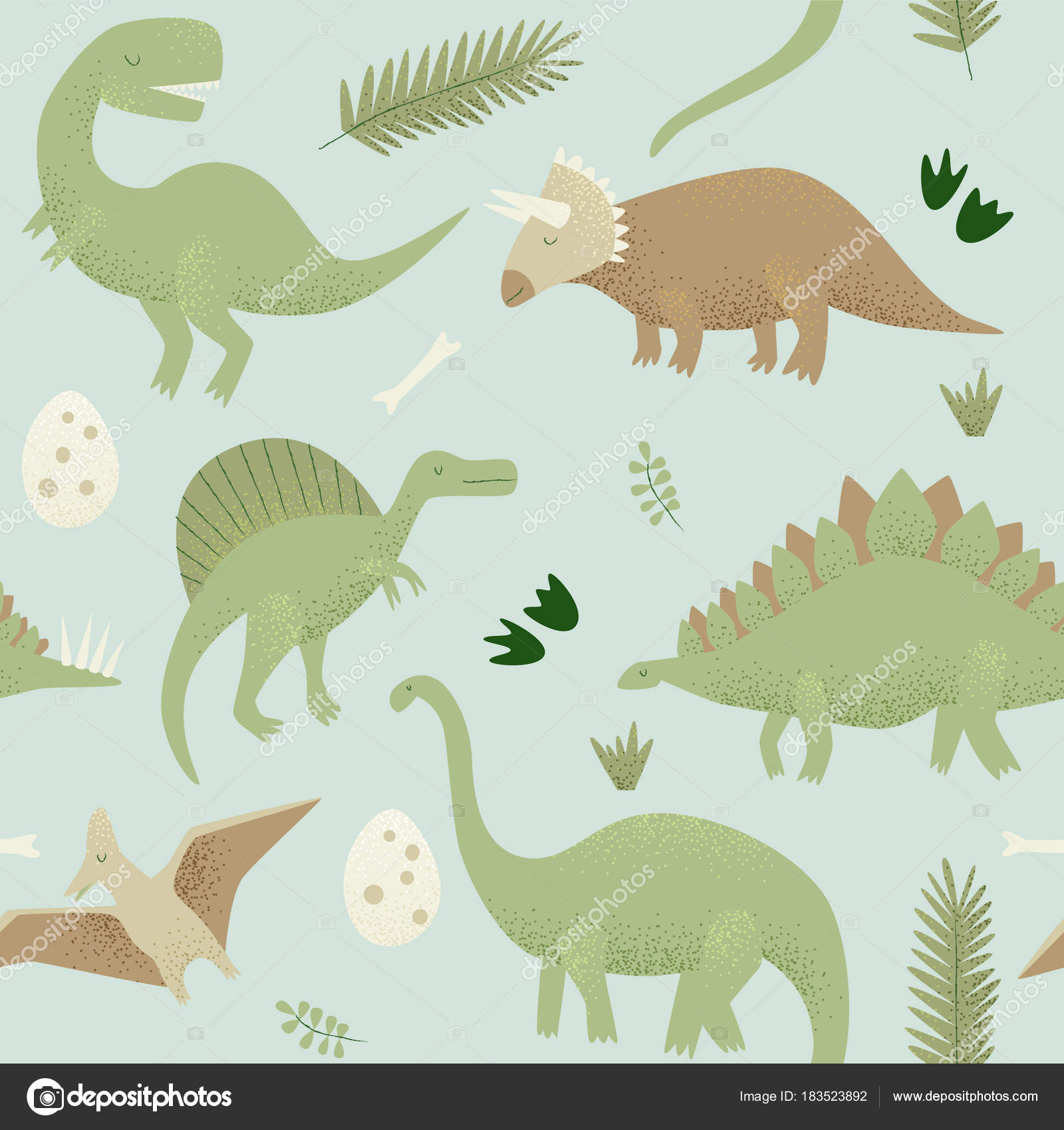 Dinosaurs Color Seamless Pattern Vector Illustration — Stock Vector ...