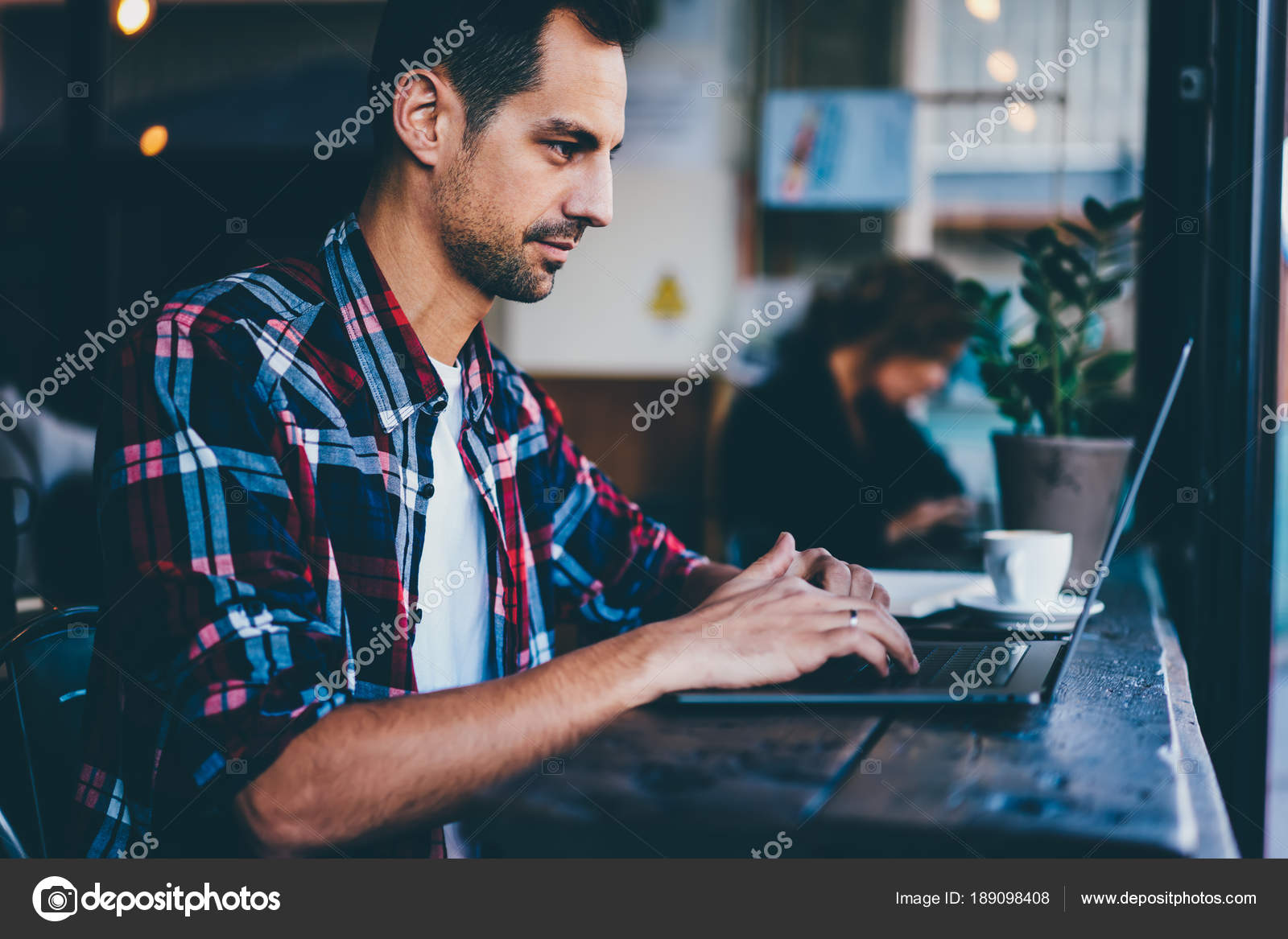 Side View Concentrated Programmer Working Developing New Website Modern ...