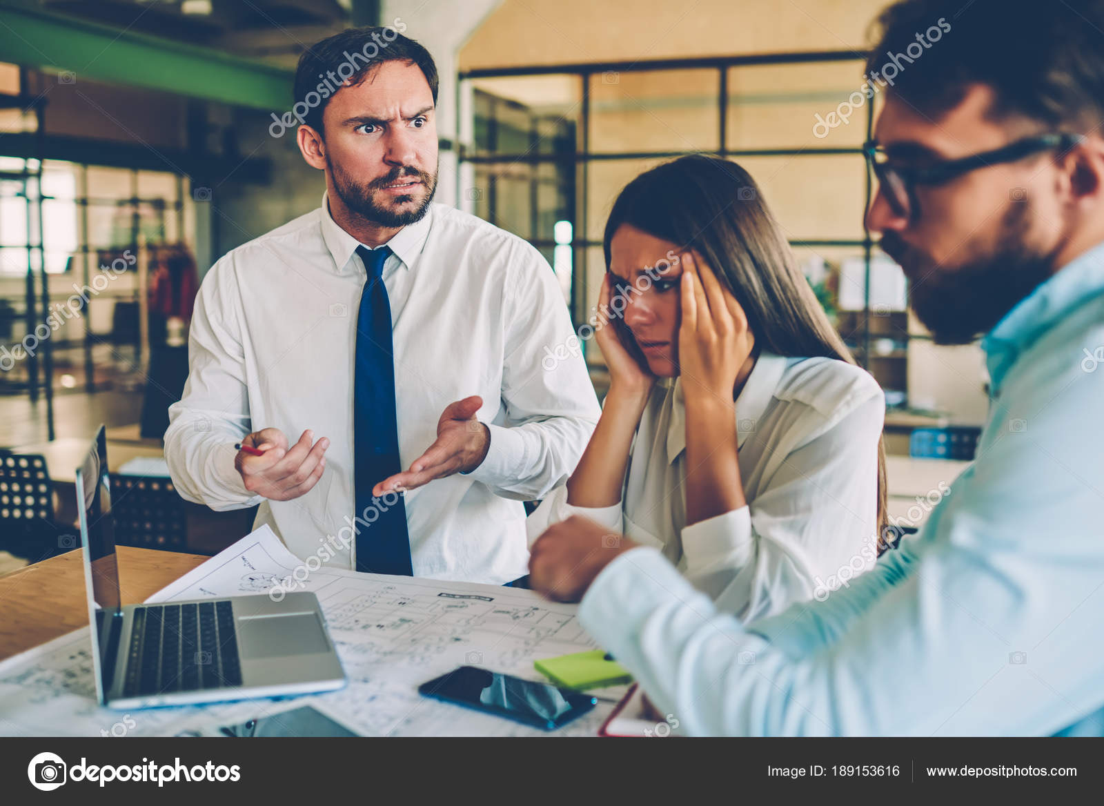 Angry Coach Disappointed Work Team Talking Problems Financial Report ...