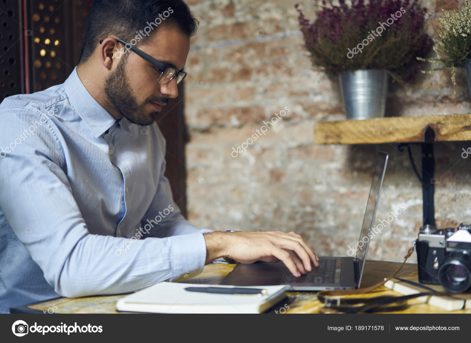 Skilled Male Copywriter Concentrated Completing Working Task Making ...