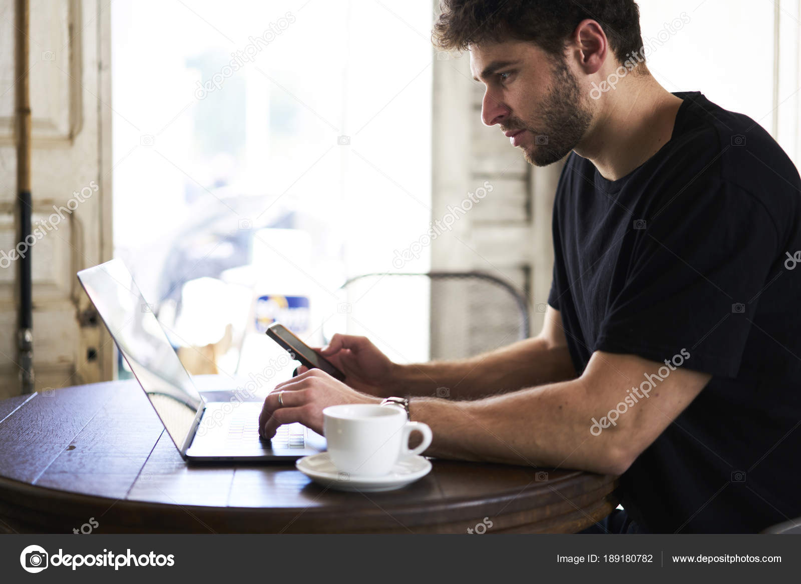 Cropped Image Male Copywriter Typing Text Information Keyboard Computer ...