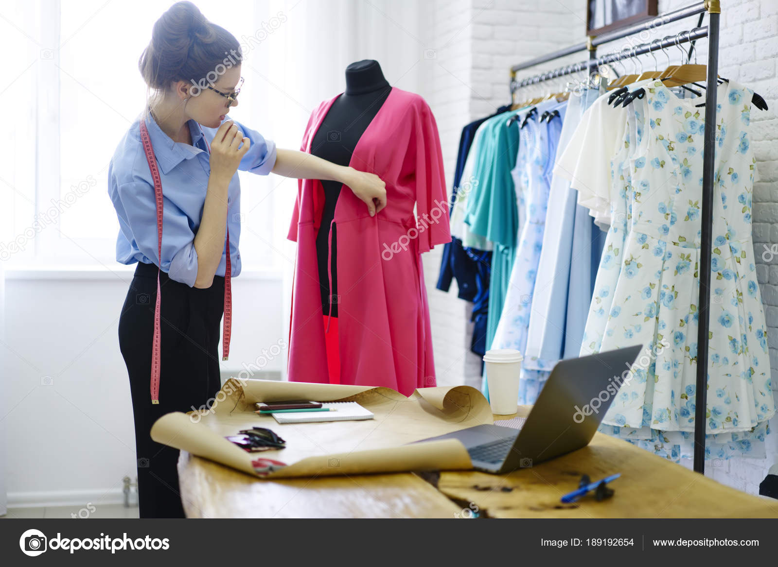 Professional Dressmaker Concentrated Working Process Atelier Creating ...