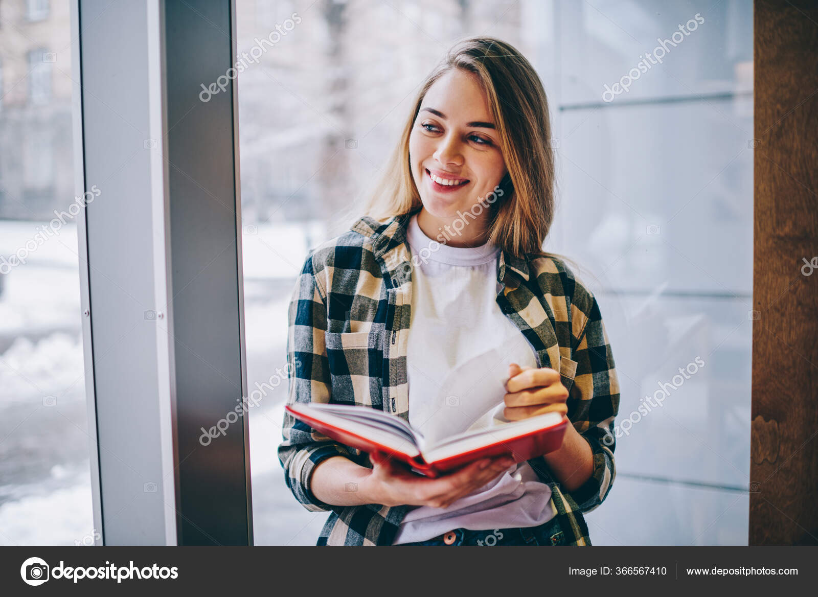 Positive Emotional Female Reader Holding Literature Best Seller Funny ...