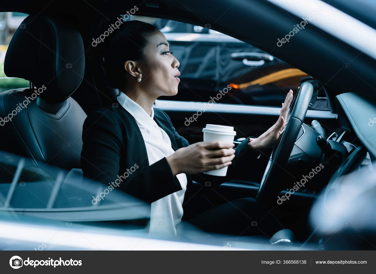 Angry Driver Coffee Honking While Sitting Steering Wheel Company ...