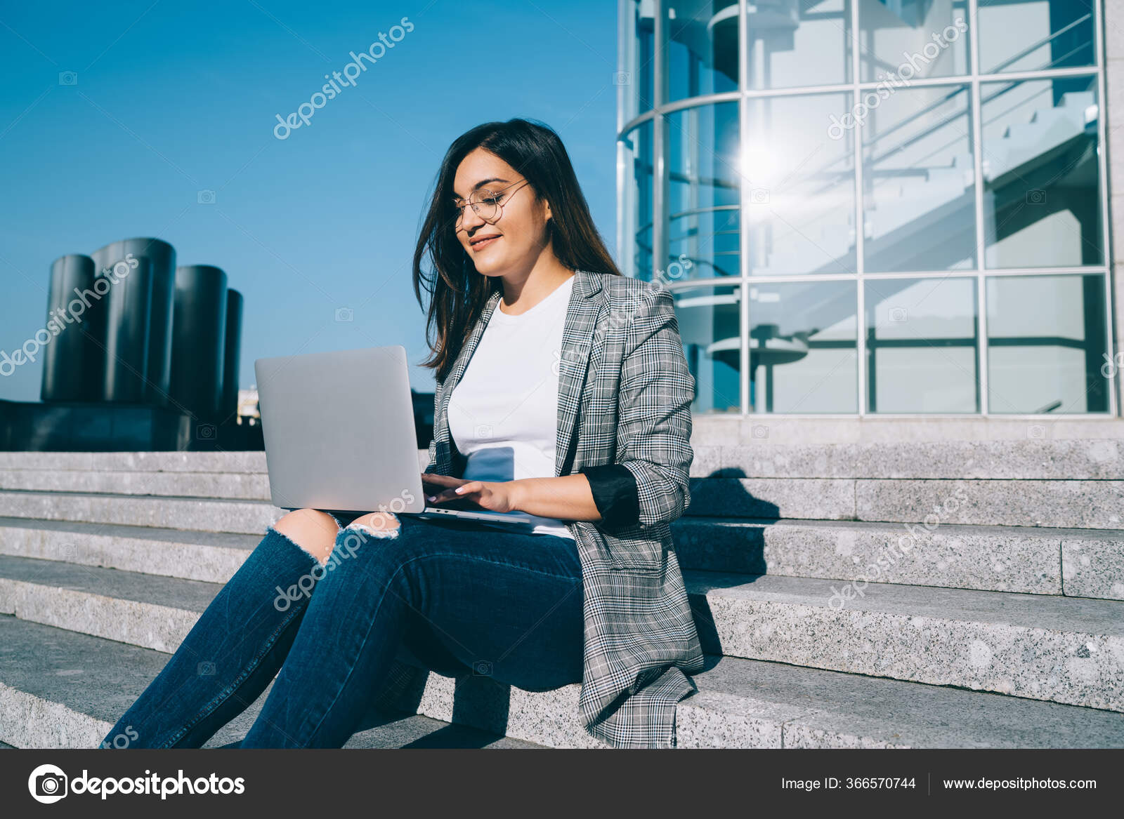 Attractive Female Copywriter Typing Content Text Next Article Website ...