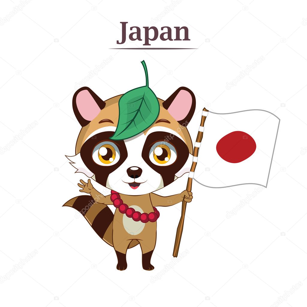 Tanuki (perro mapache) sosteniendo la bandera japonesa Vector de stock ...