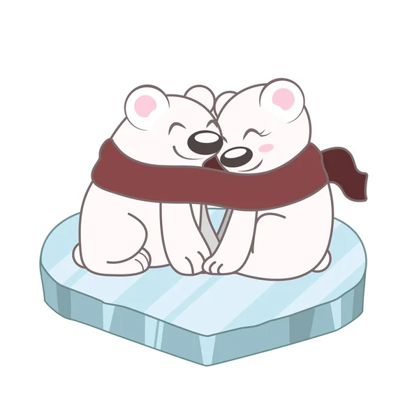 Illustration Of Cute Polar Bears Cuddling On A Heart Shaped Ice Stock