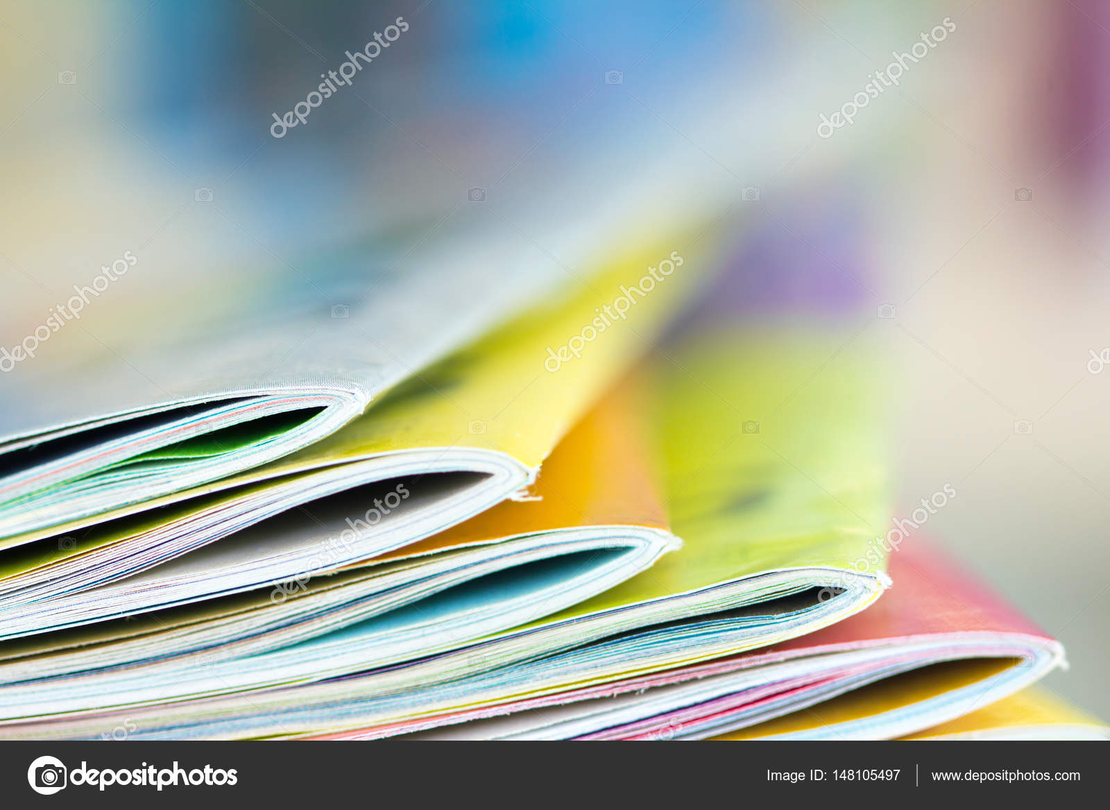 Close up edge of colorful magazine stacking — Stock Photo © photorista ...