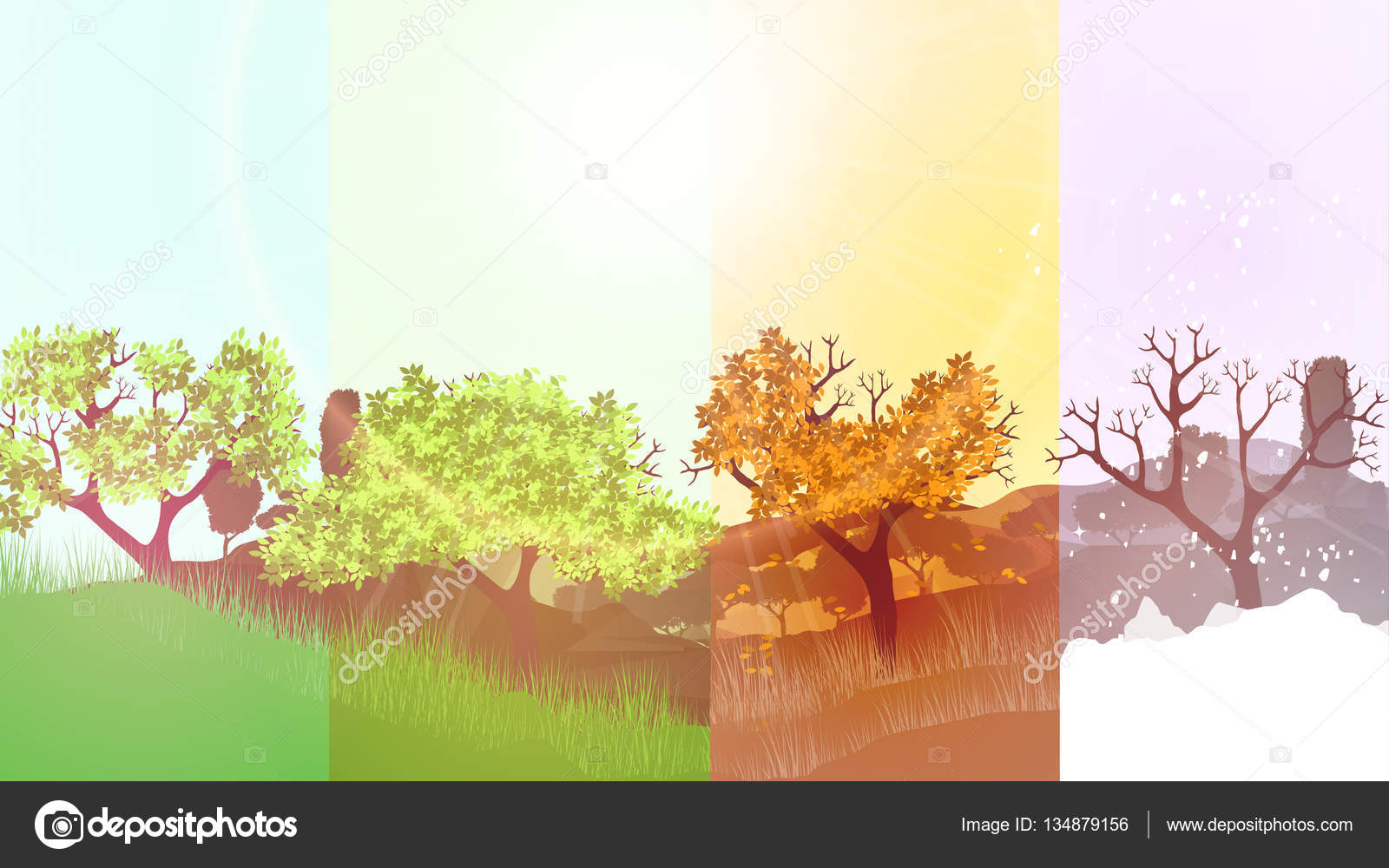 Four Seasons Banners with Abstract Trees on Forest Background - — Stock ...
