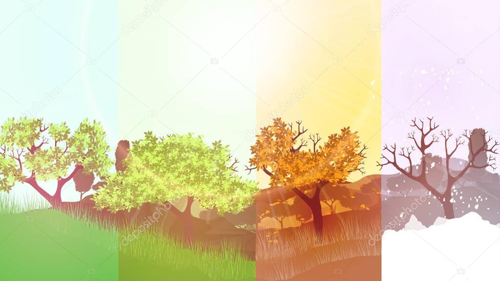 Four Seasons Banners with Abstract Trees on Forest Background - — Stock ...