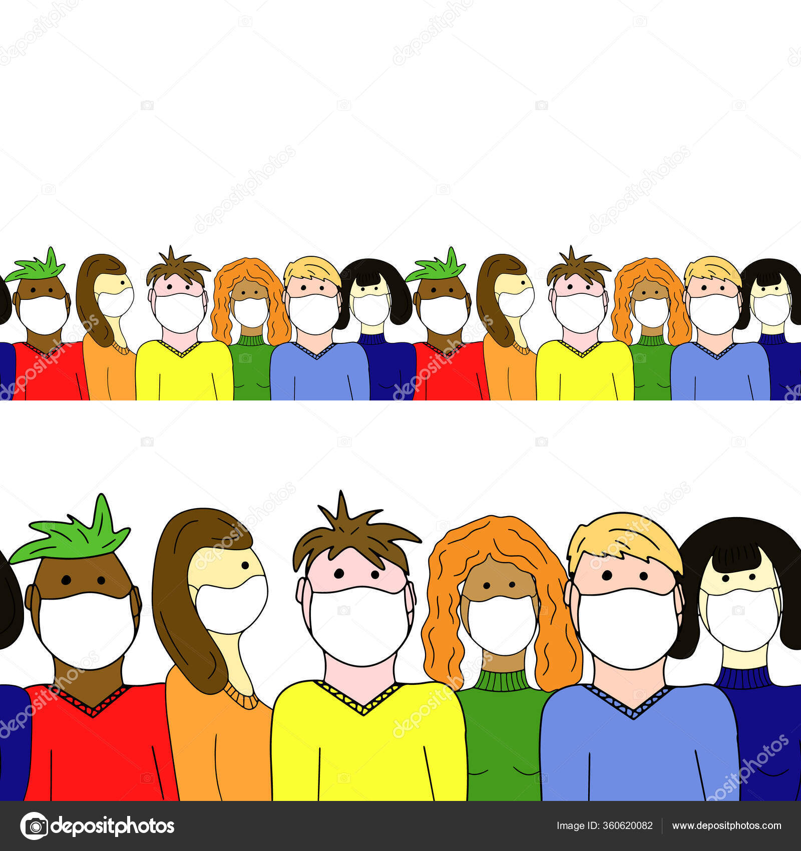 Seamless Border Simple People Medical Masks Concept Pandemic Isolation ...