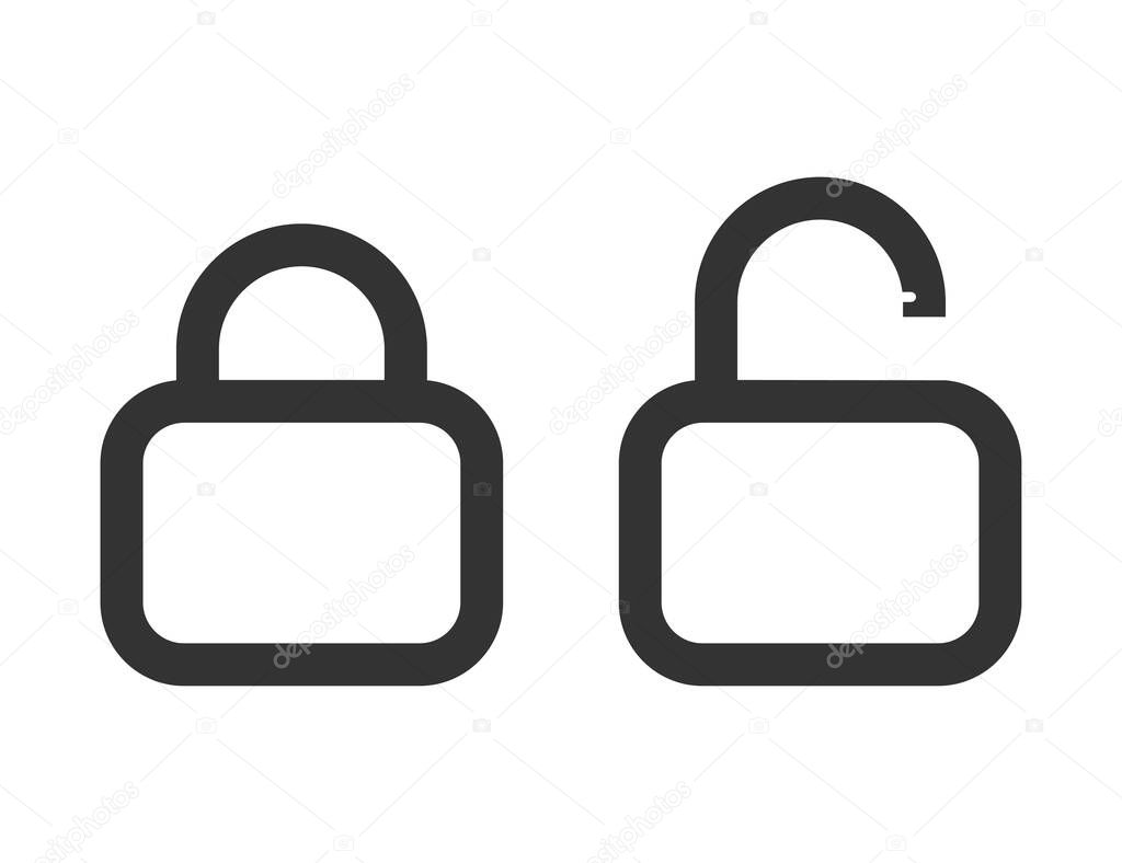 Candado cerrado y abierto. Icono aislado de bloqueo de seguridad ...