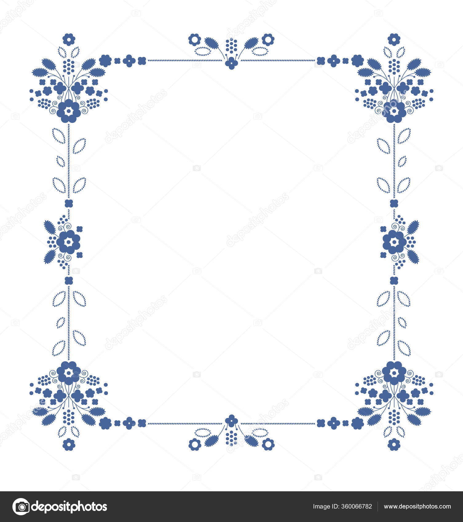 Blauer Rahmen Folk Stil Auf Weißem Hintergrund Stock-Vektorgrafik von ...